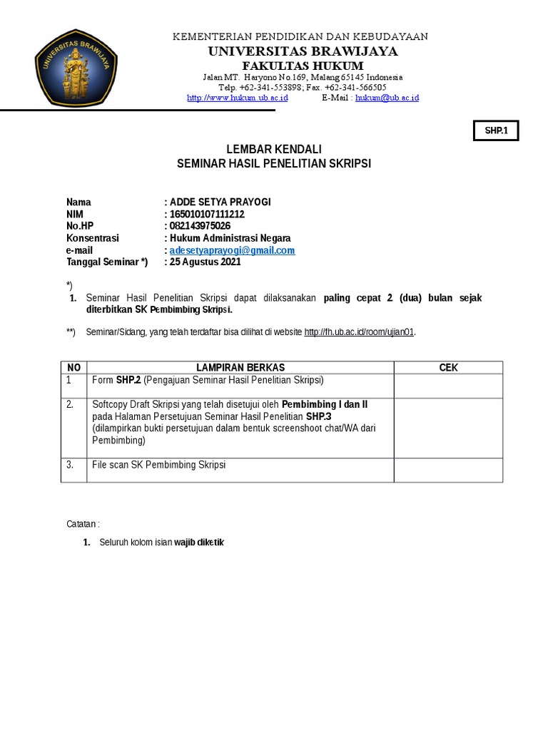 Formulir Pengajuan Seminar Hasil Penelitian (Daring) ADDE SETYA PRAYOGI ...