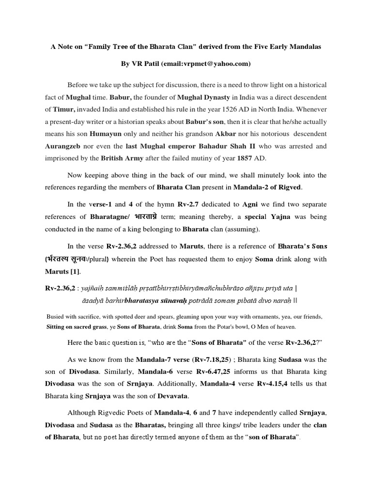 Family Tree of The Bharata Clan | PDF | Mughal Empire