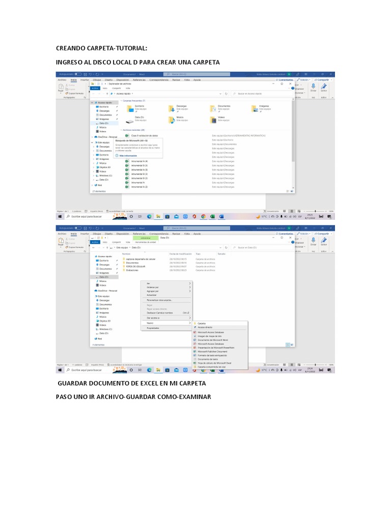 Crear y Guardar Archivos en Carpeta D | PDF