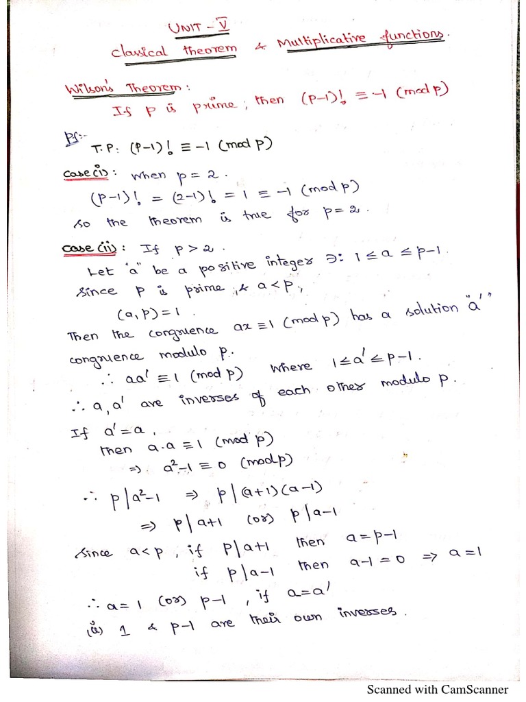 Ant Unit 5 Classical Theorem Andmultiplicative Functions Pdf