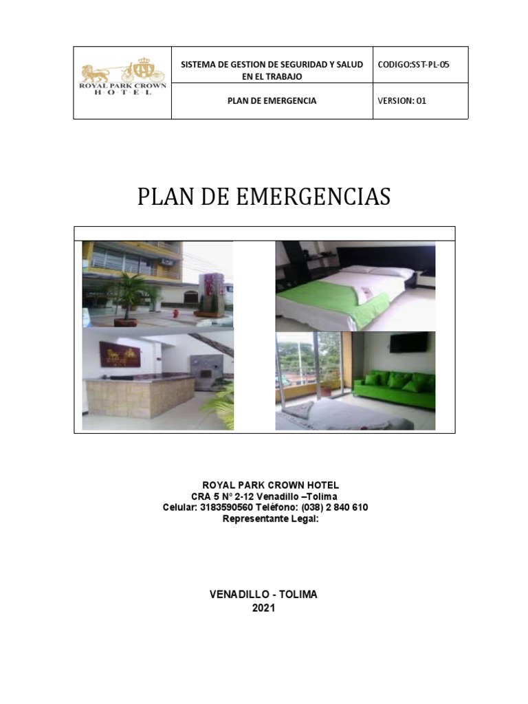 PLAN DE EMERGENCIA HOTL ROYAL | PDF | Hotel | Riesgo