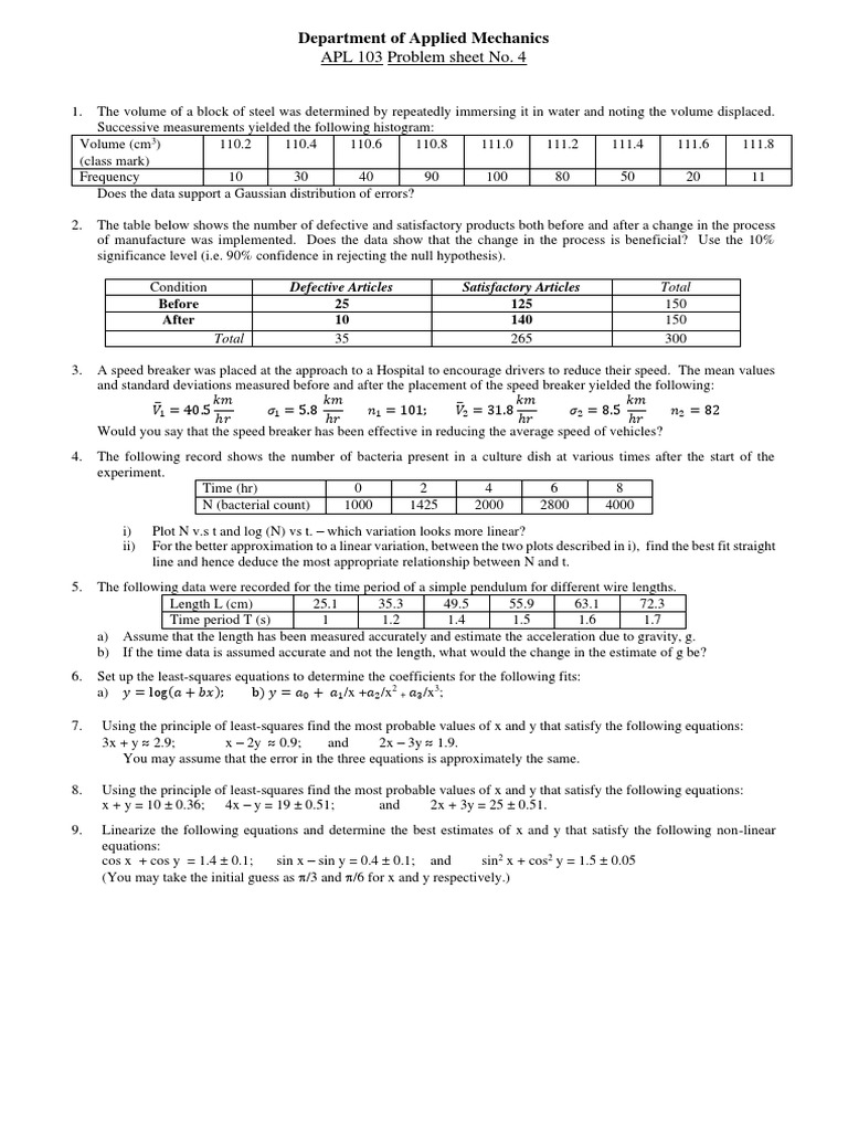 Problem Sheet 4 | PDF | Least Squares | Statistics Problem Sheet 4 | PDF | Least Squares | Statistics
