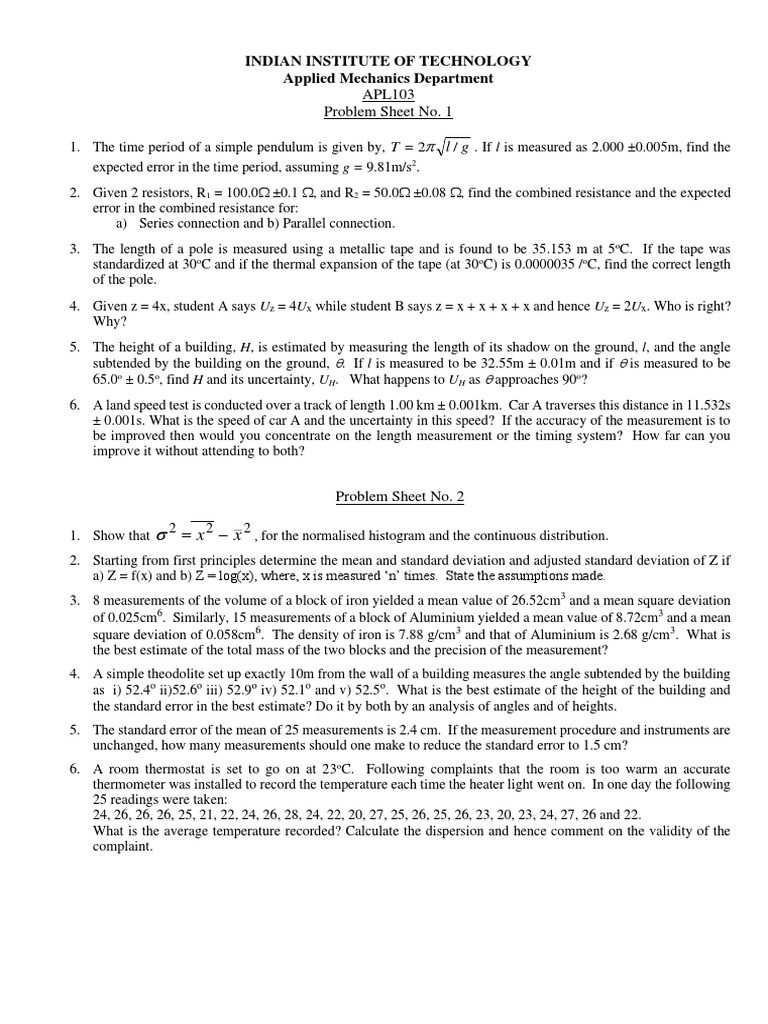 Problem Sheet 1,2 | Download Free PDF | Measurement | Density