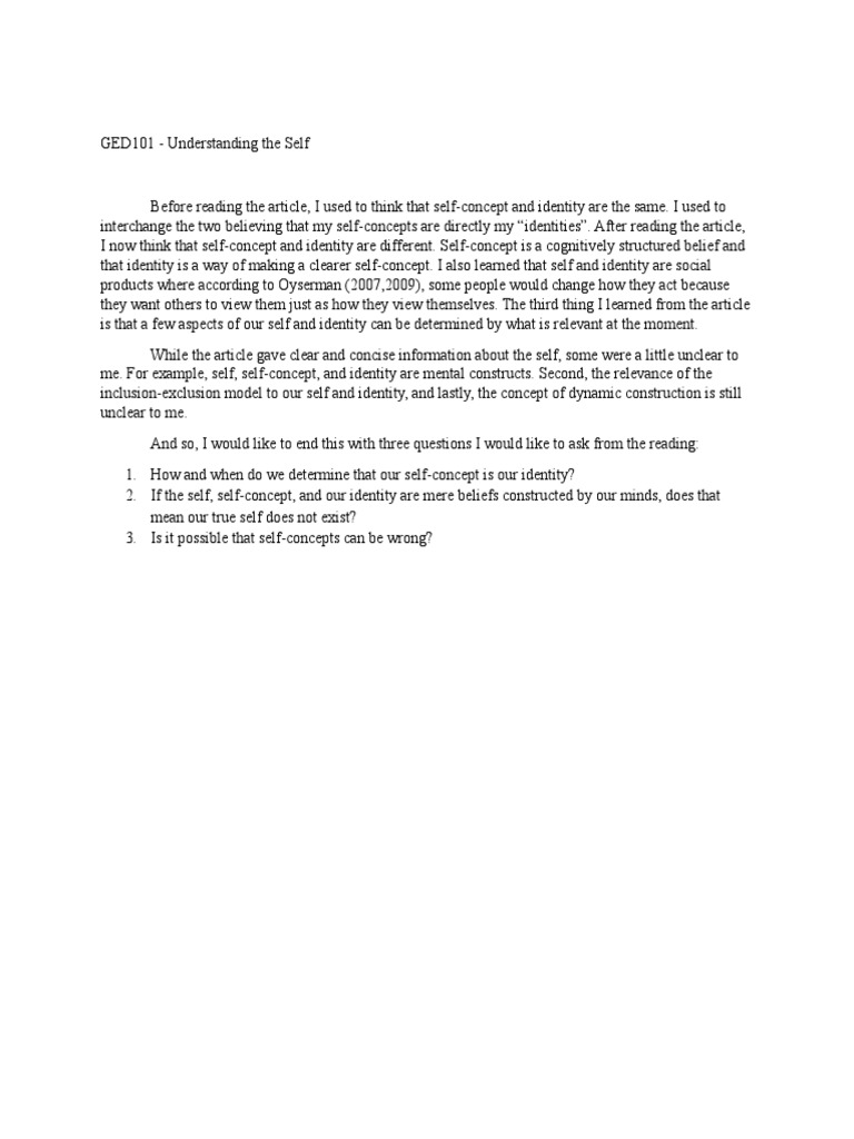 MRR1 - Self and Identity | PDF