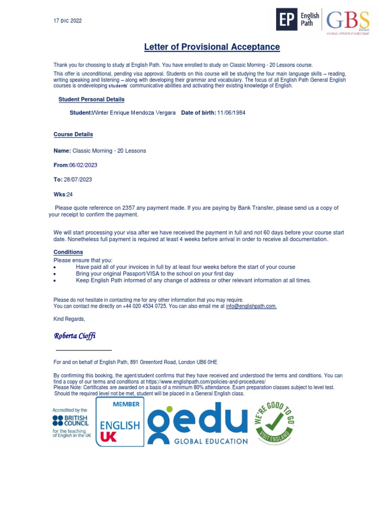 Anderson Sebastian Canamar Gonzalez - Letter of Provisional Acceptance ...