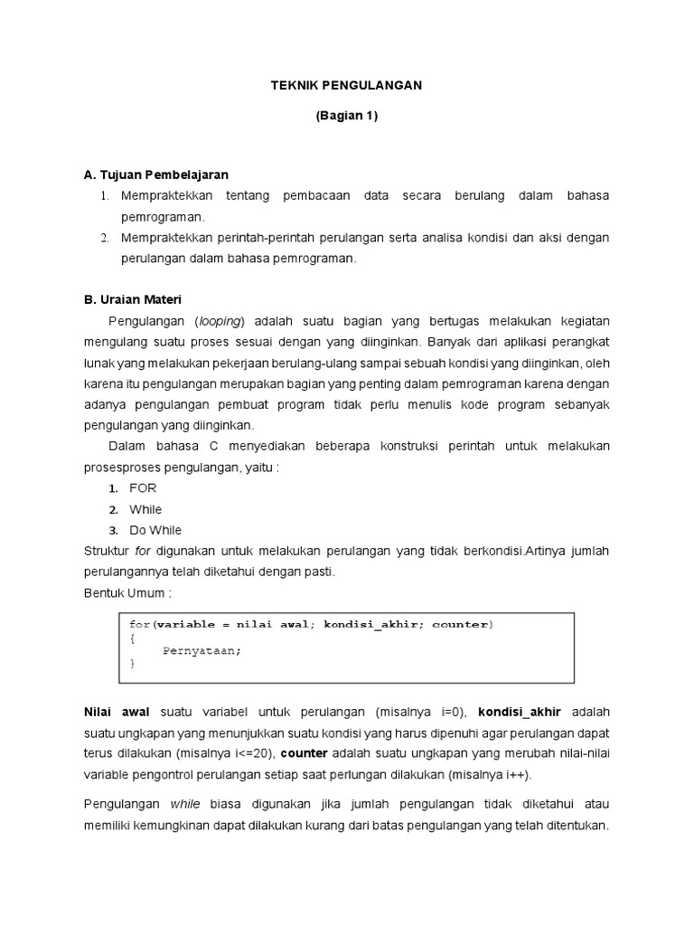 MENGERTIKAN KONSEP PENGULANGAN DALAM PEMROGRAMAN | PDF