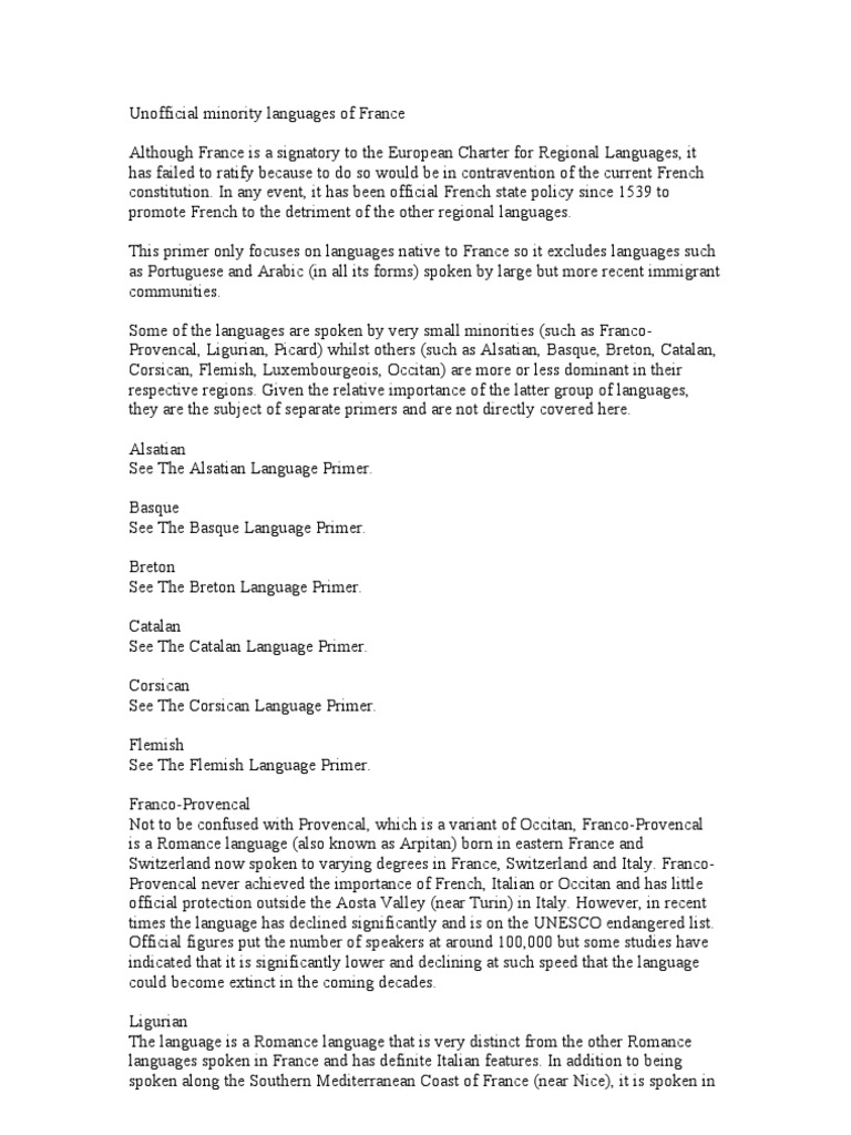 Unofficial Languages of France | PDF | French Language | Symbols