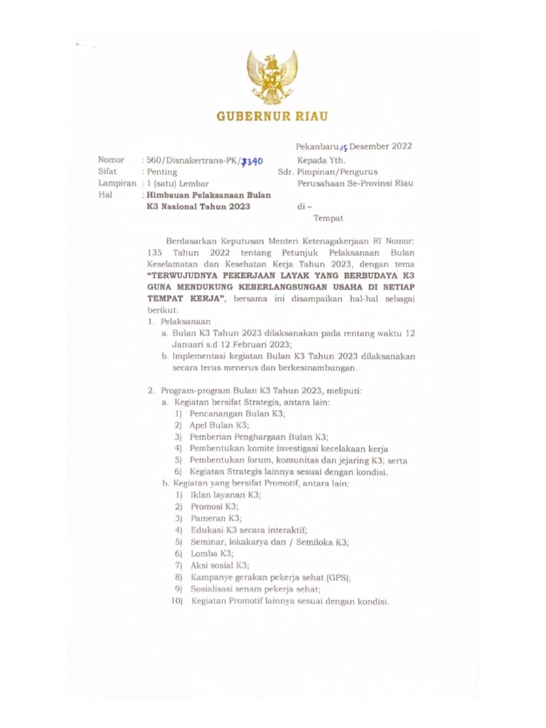 Himbauan Bulan K3 Nasional 2023 | PDF