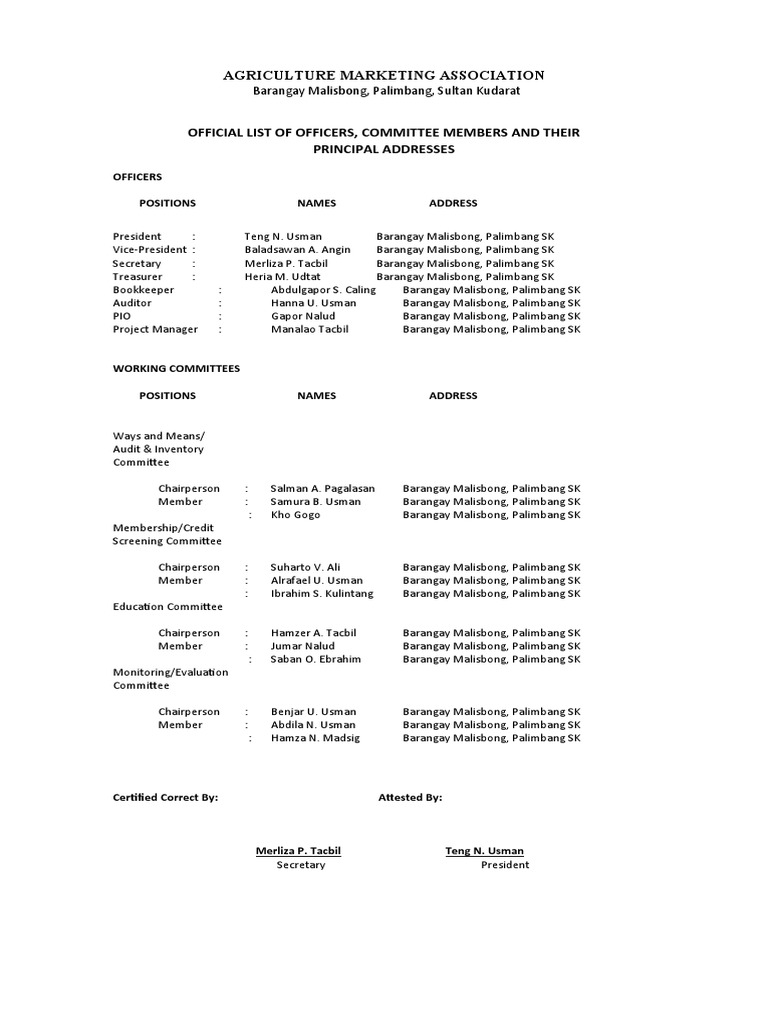 5 Official List of Officers and Committee Members | PDF | Accounting ...
