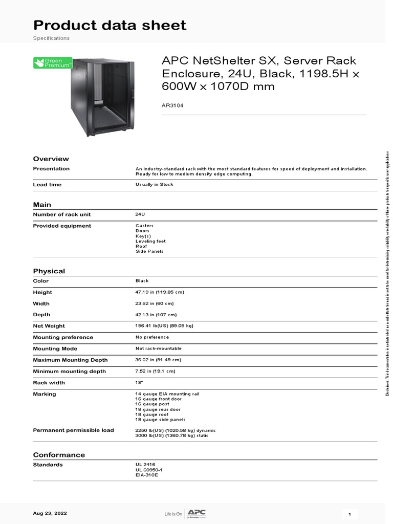 NetShelter SX Enclosures - AR3104 | PDF | Computing