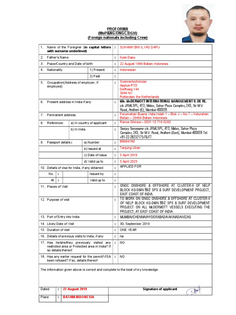 India Port Entry Form for Foreign Worker | PDF | Travel Visa ...