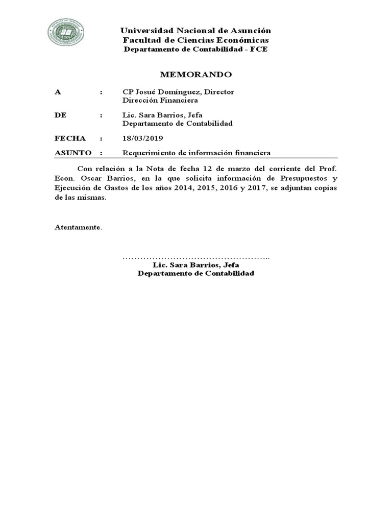 MEMORANDO Oscar Barrios 18-03-19 | PDF | Servicios financieros | Economias