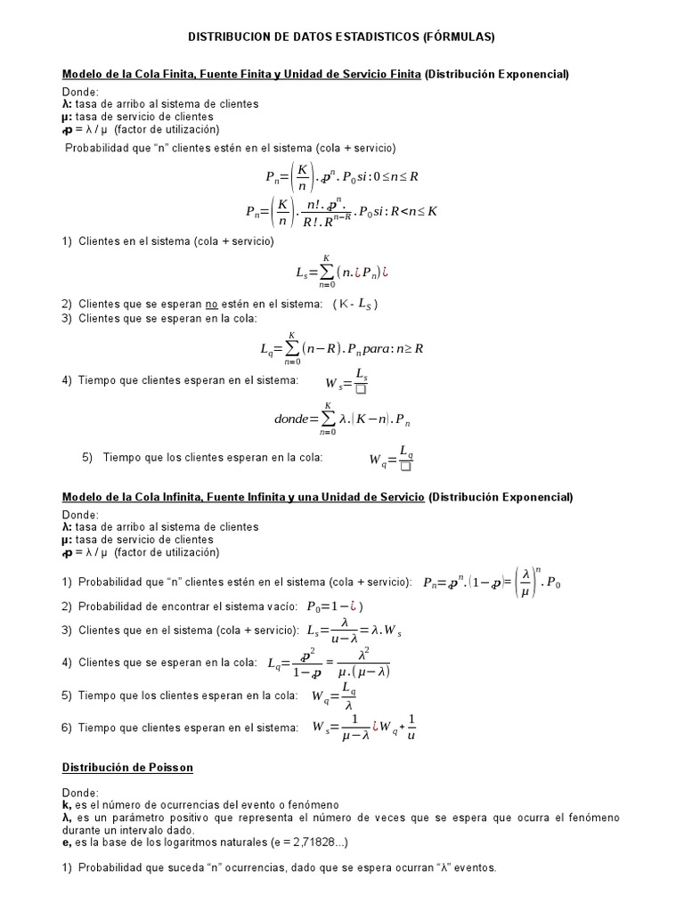 Formulario Probabilidades Con Dist. de Datos Normal, Exponencial y Possion | PDF | Distribución ...