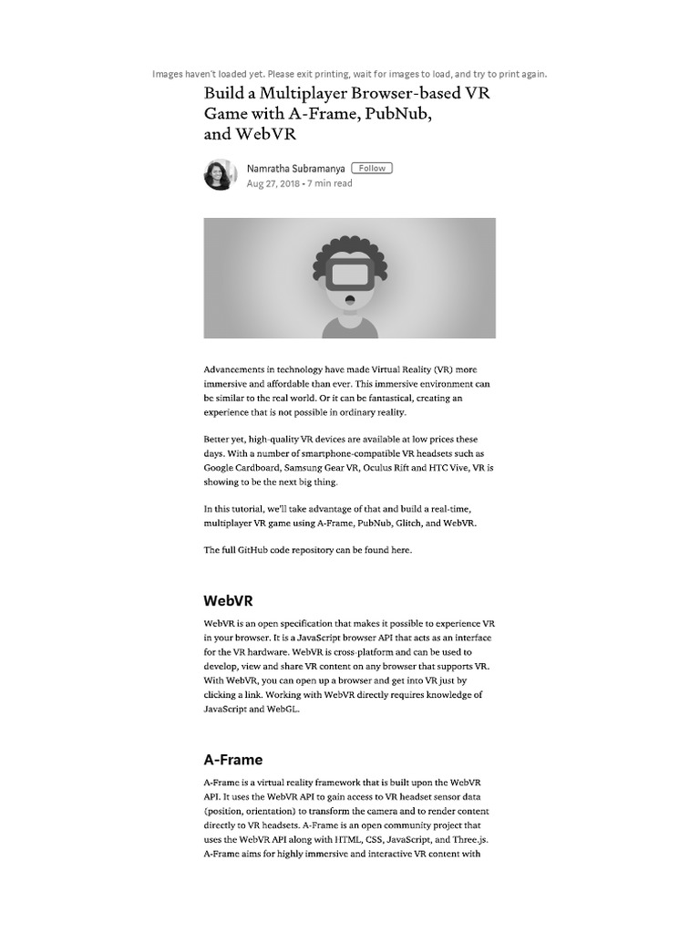 Build A Multiplayer Browser-Based VR Game With A-Frame, PubNub | PDF