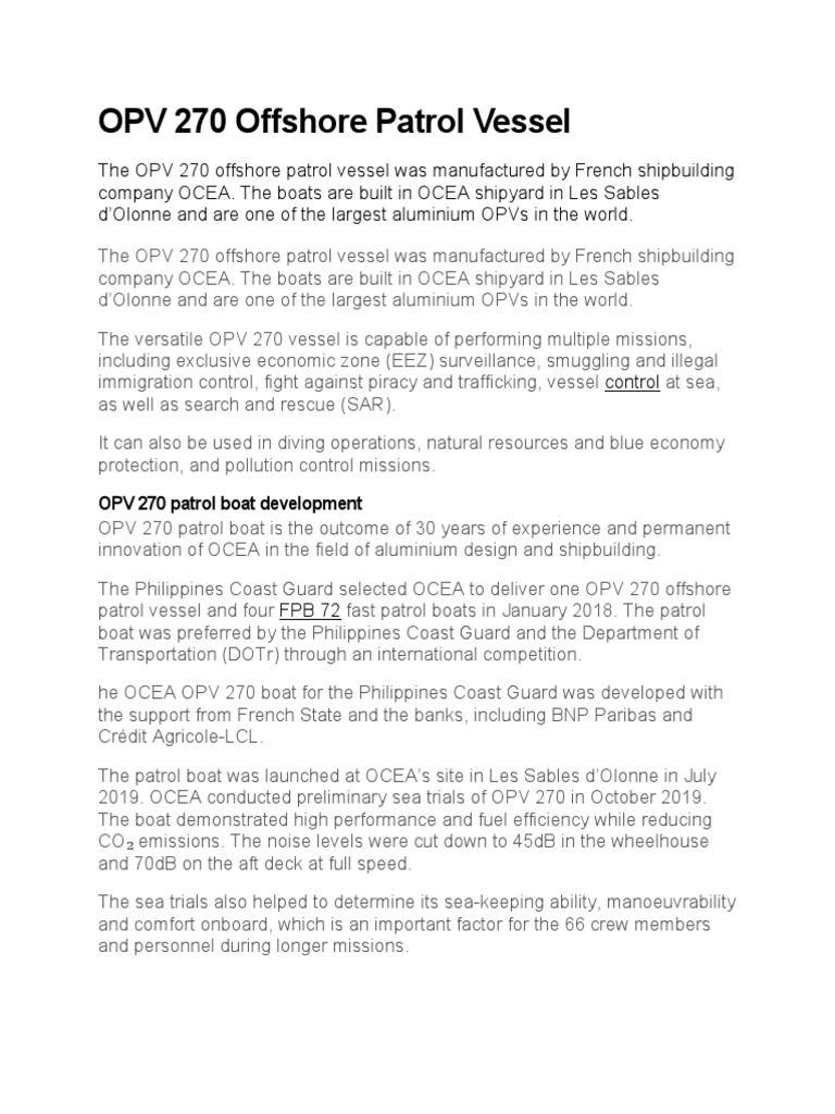 OPV 270 Offshore Patrol Vessel | PDF | Coast Guard | Watercraft