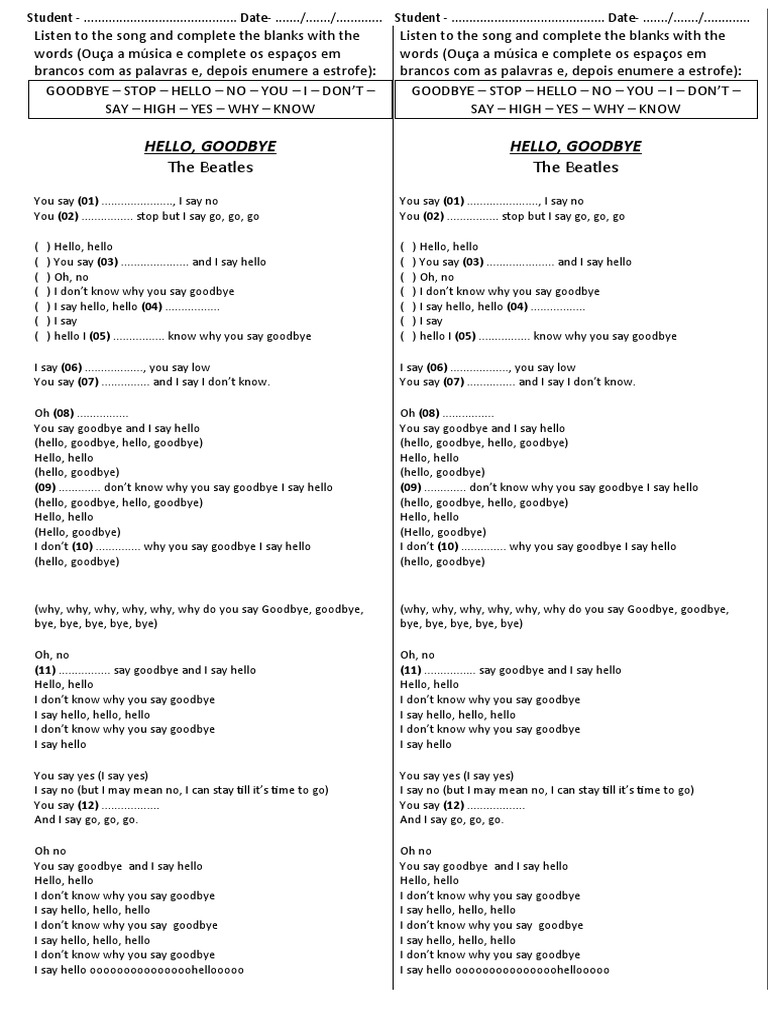 Hello Goodbye | PDF | The Beatles | Songs Written