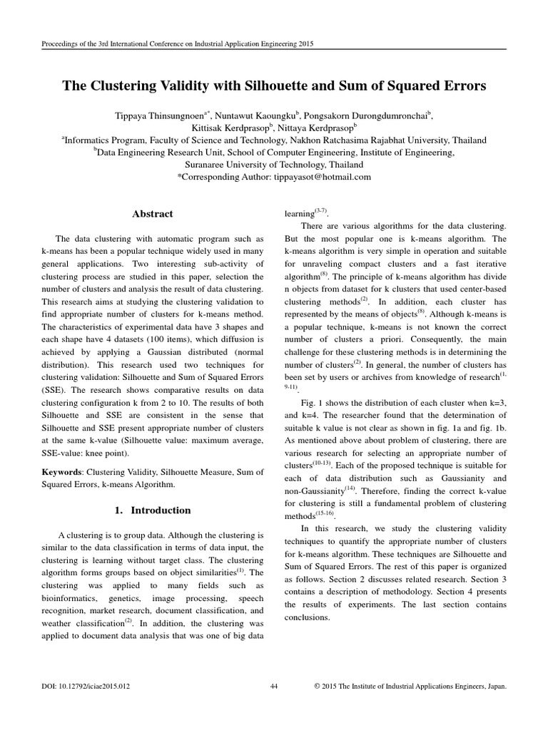 The Clustering Validity With Silhouette and Sum of Squared Errors | PDF | Cluster Analysis ...