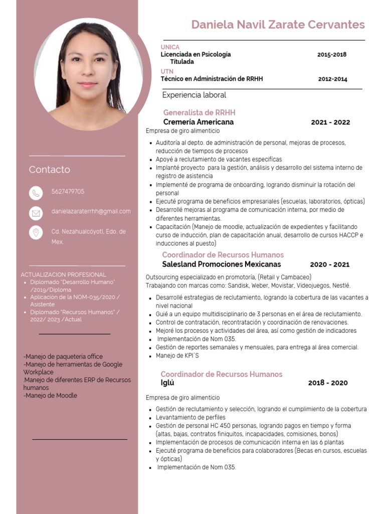 CV - Daniela Zarate - RRHH | PDF | Gestión de recursos humanos ...