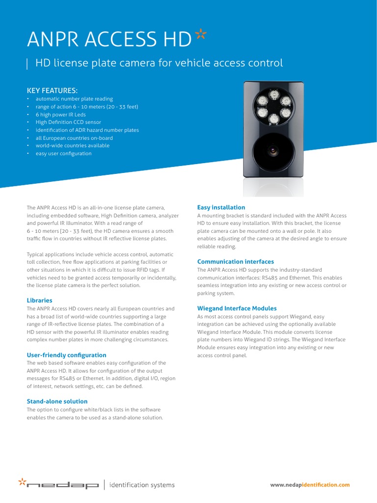 ANPR Access HD - Datasheet - EN - v5.0 | PDF | Camera | Access Control