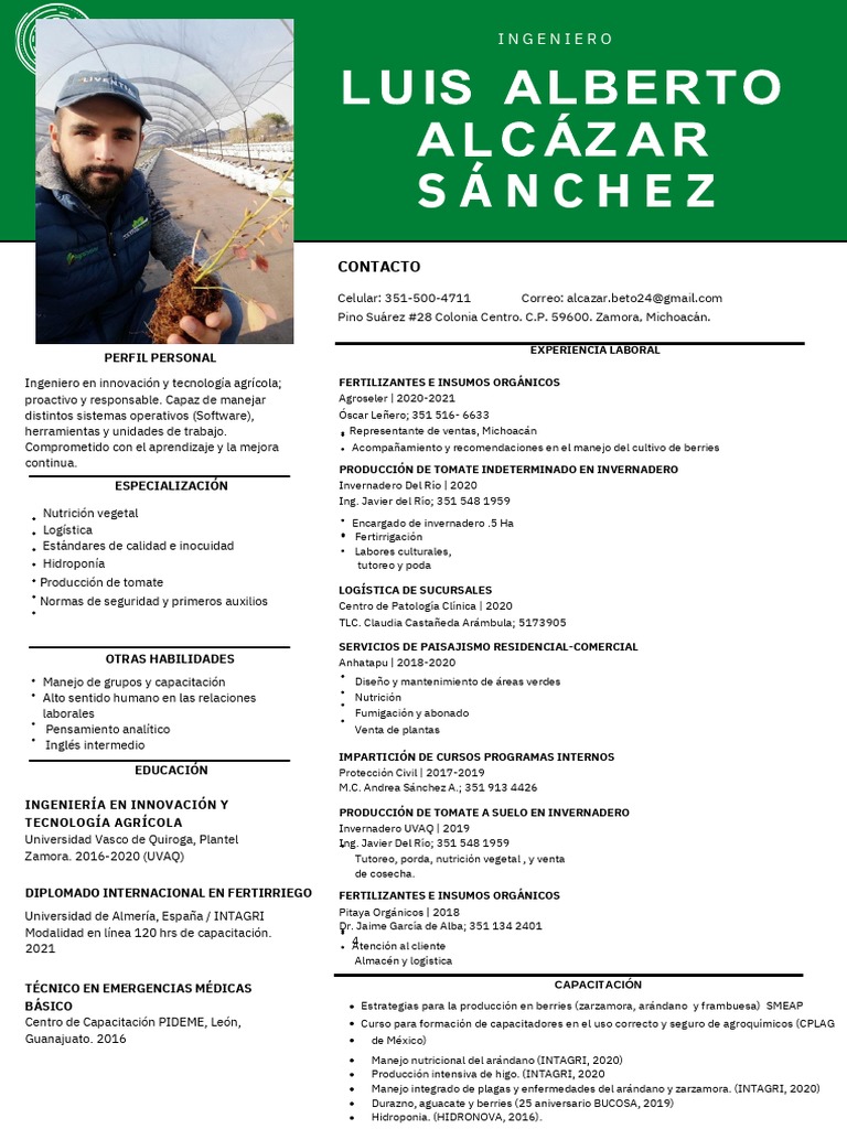 CV Luis Alberto 2021 | PDF | Hidroponia | Agricultura