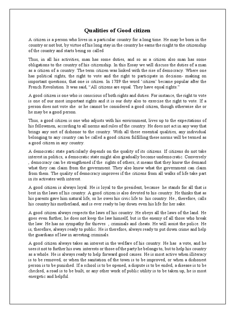 Qualities of a Good Citizen Explained | PDF | Citizenship | Democracy