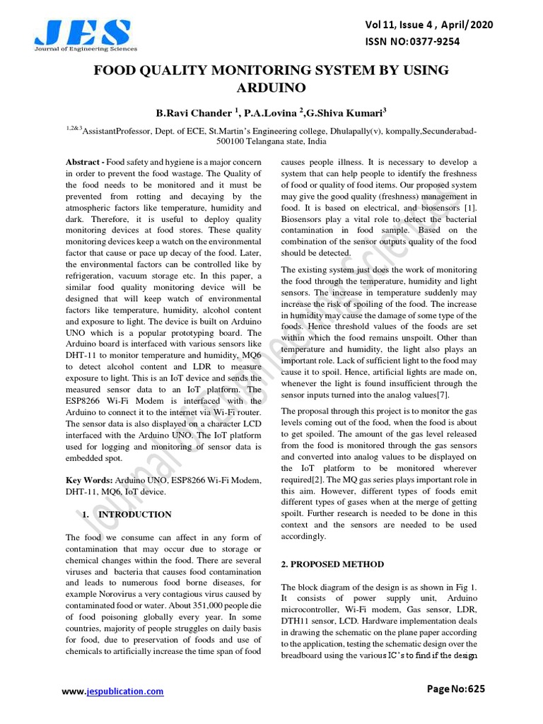 Food Quality Monitoring System by Using Arduino: B.Ravi Chander, P.A ...