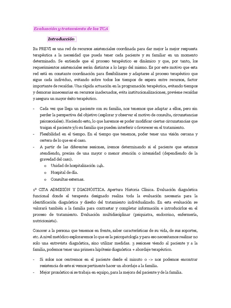 Evaluación y Tratamiento de Los TCA | PDF | Desorden alimenticio | Las emociones