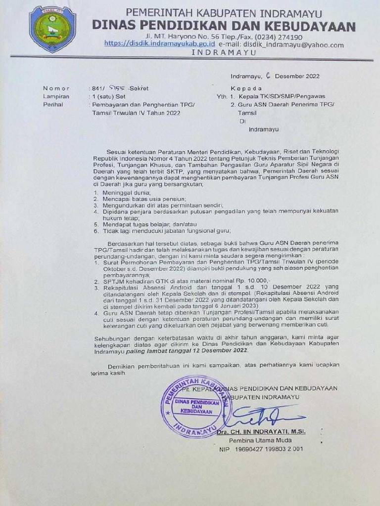 Surat Persiapan Bayar Tpg Dan Tamsil Triwulan 4 Pdf