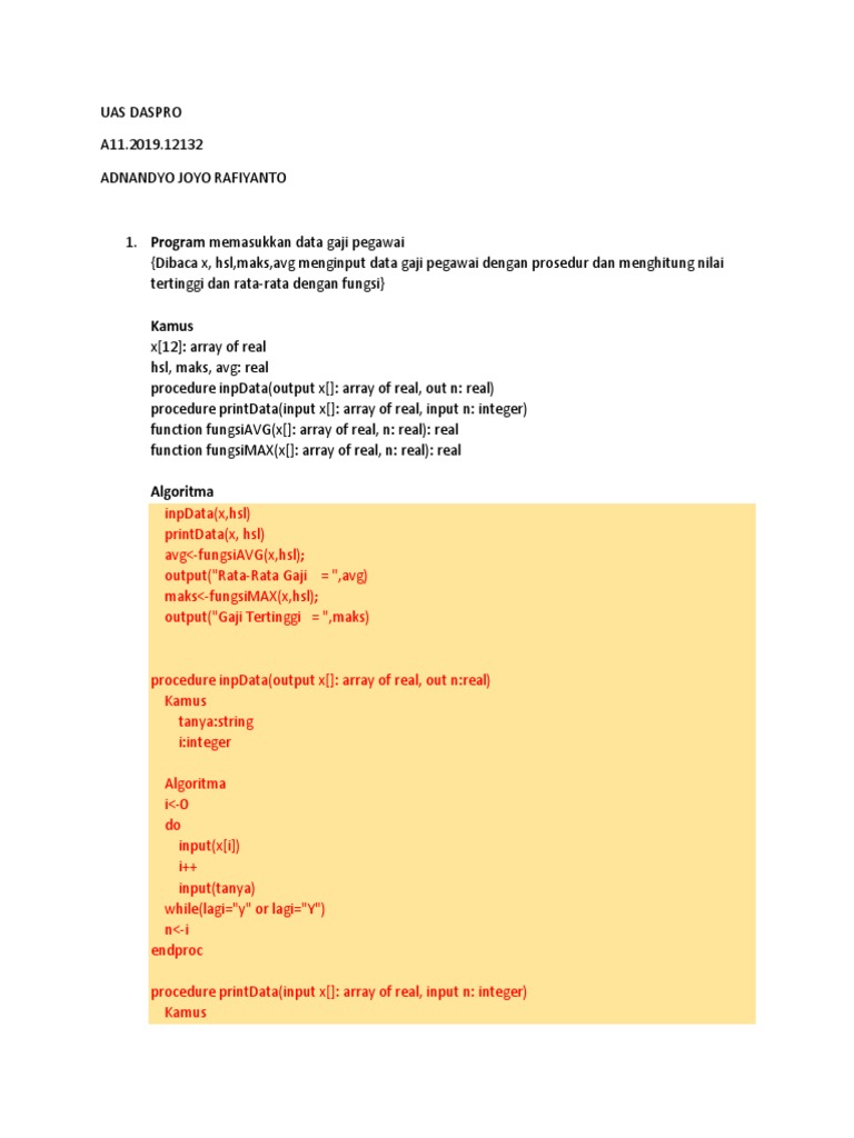 Uas Daspro-Adnandyo Joyo R-A11.2019.12132 | PDF | Integer (Computer Science) | Array Data Type