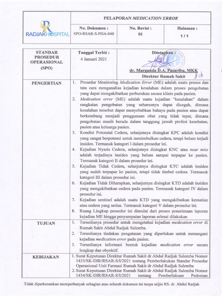 Spo 040 Pelaporan Medication Error | PDF