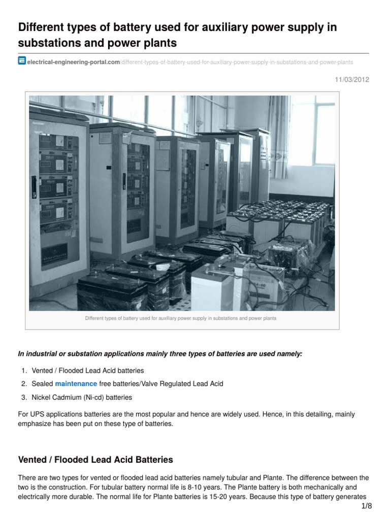 Different Types of Battery Used For Auxiliary Power Supply in ...