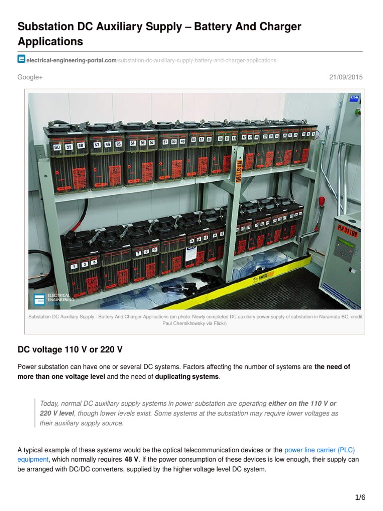 Substation Dc Auxiliary Supply Battery And Charger Applications Pdf