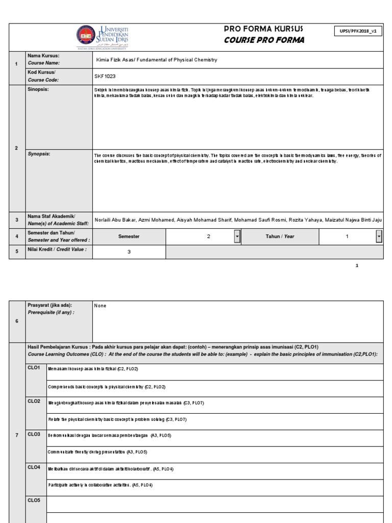 Proforma Kursus Kimia Fizik UPSI | PDF | Chemical Reactions | Gibbs ...