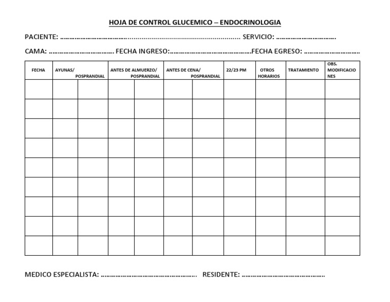 Hoja de Control Glucémico Diario | PDF