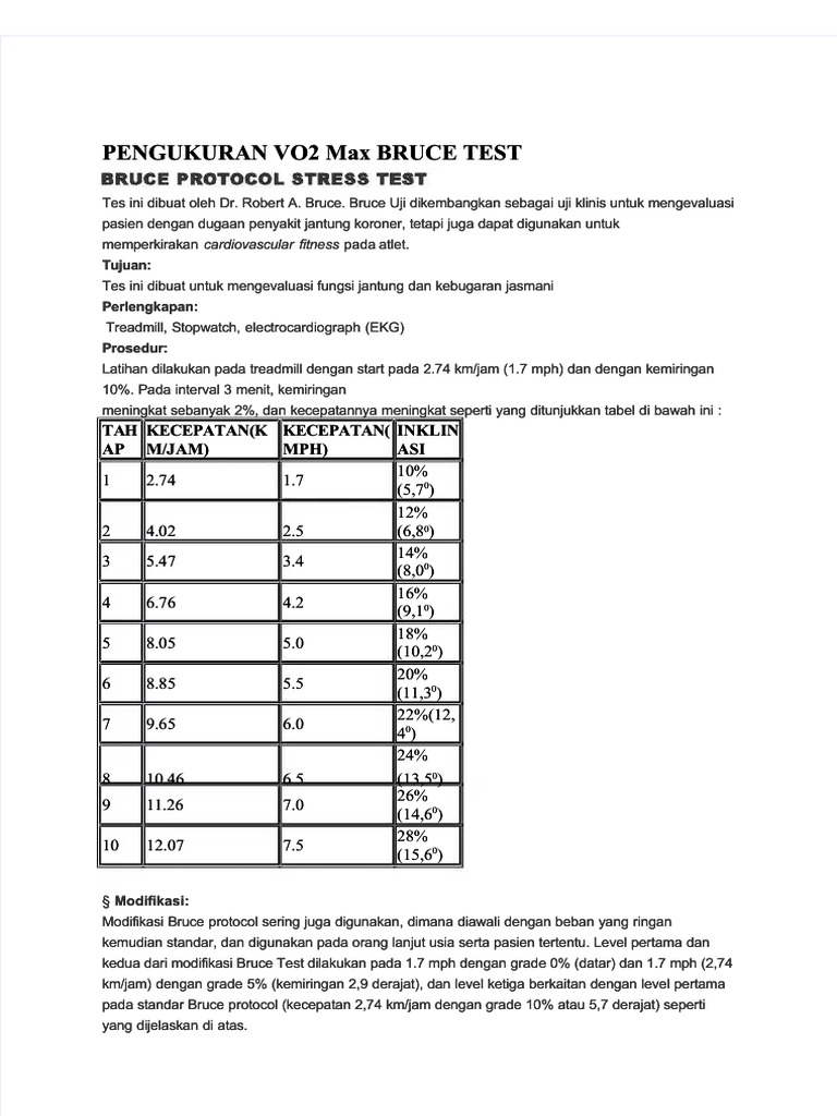 PDF Pengukuran Vo2 Max Bruce Test - Compress | PDF