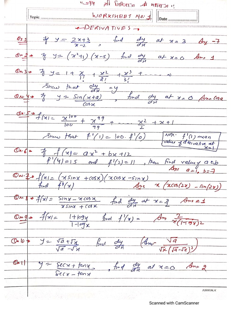 Derivatives Worksheet 1 | PDF