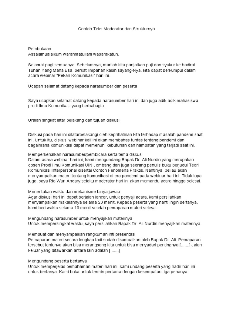 Contoh Teks Moderator Dan Strukturnya | PDF