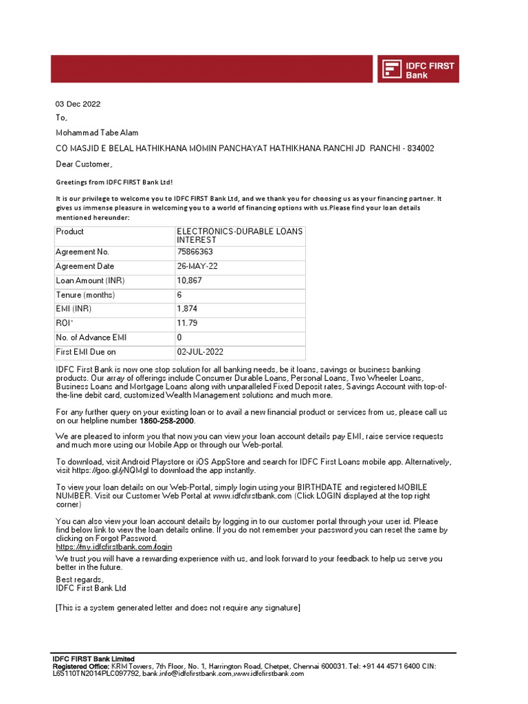 IDFC First Bank Loan Details & Services | PDF | Banks | Loans