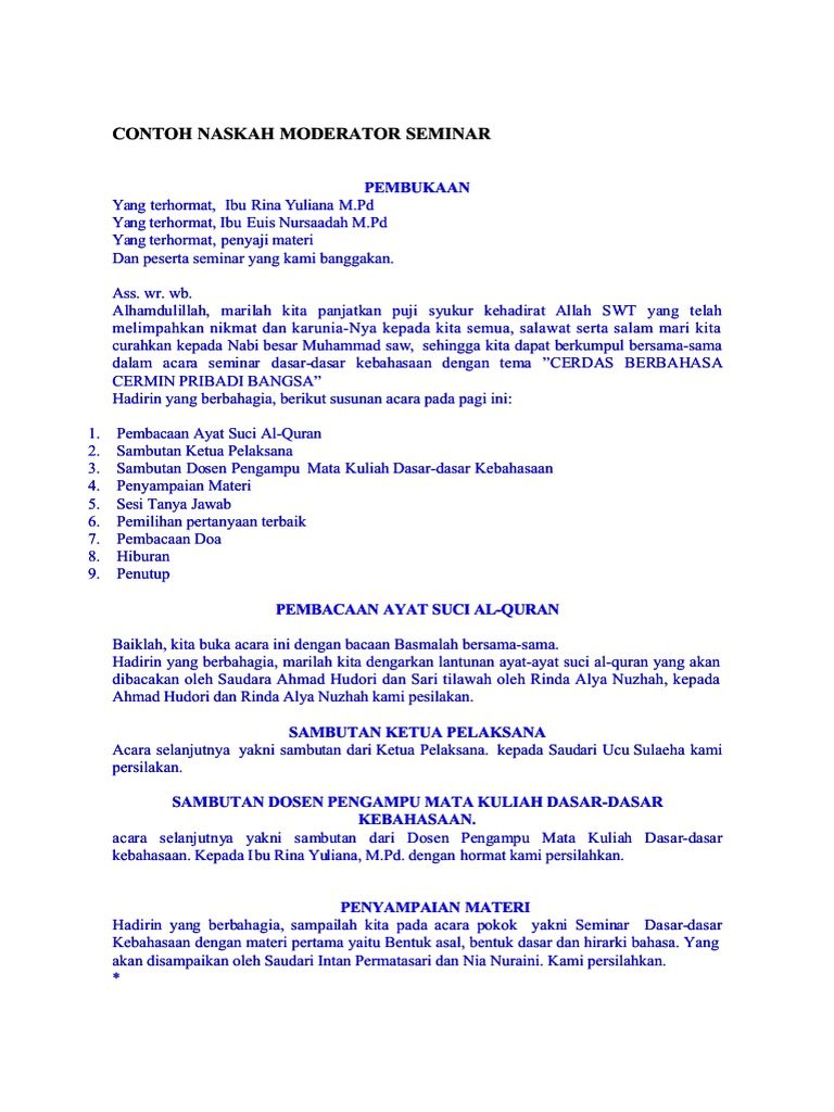 Contoh Naskah Moderator Seminar | PDF