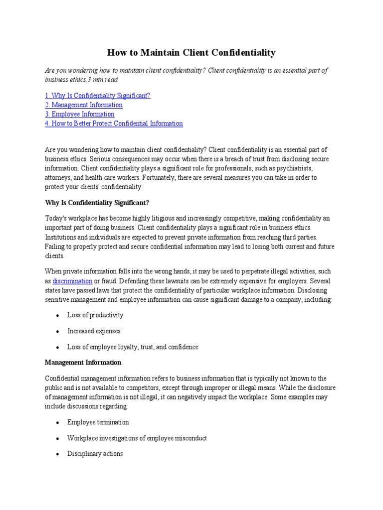 Maintaining Client Confidentiality Guidelines | PDF | Confidentiality ...
