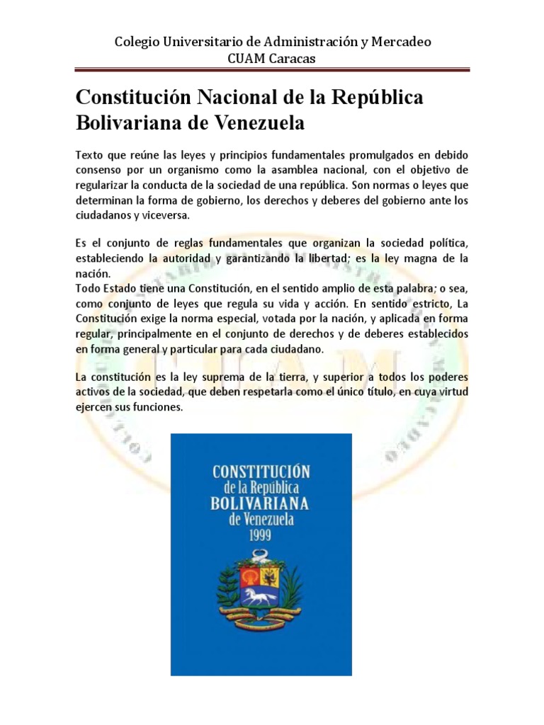 La Constitucion Nacional de La Republica Bolivariana de Venezuela | PDF ...