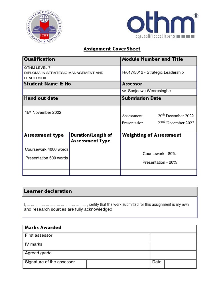 Unit 02 Strategic Leadership Assessment Pdf Leadership