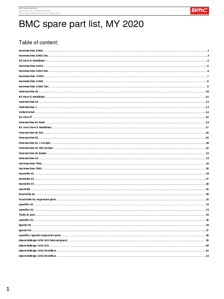 BMC Spare Parts List 2020 | PDF | Vehicle Technology | Wheeled Vehicles