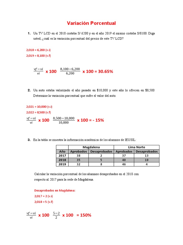 Cálculo de Variación Porcentual | PDF