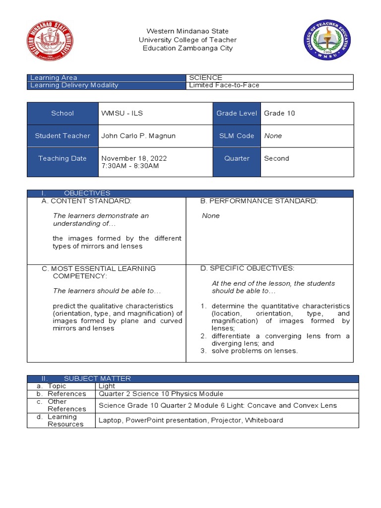 REVISED Lesson Plan LIGHT LENSES | PDF | Optics | Glass Engineering And ...