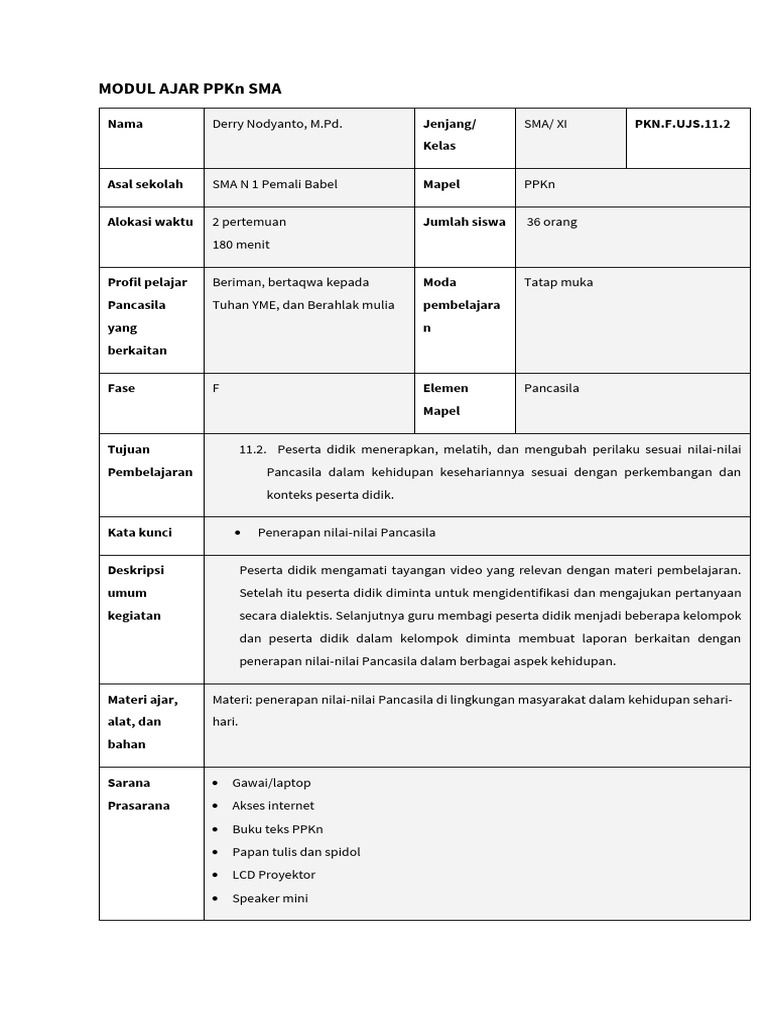MA PKN.F.ujs.11.2 Derry Nodyanto SMA Fase F High | PDF