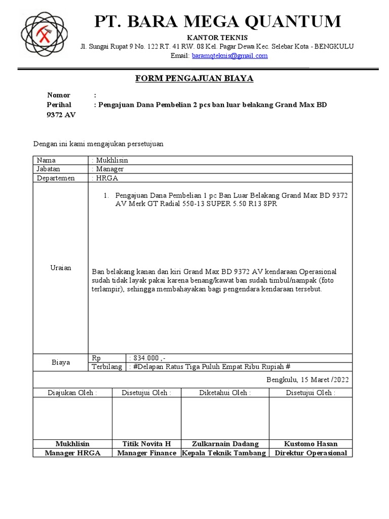 Form Pengajuan Ban Grand Max 2 | PDF