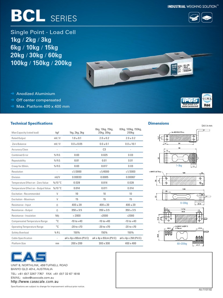 CAS BCL Single Point Load Cell Med Brochure | PDF | Equipment | Metrology