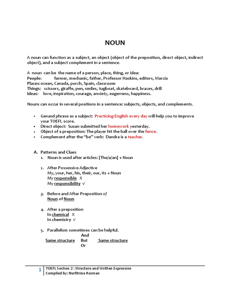 Nouns: Functions, Categories, and Formation | PDF | Noun | Preposition ...
