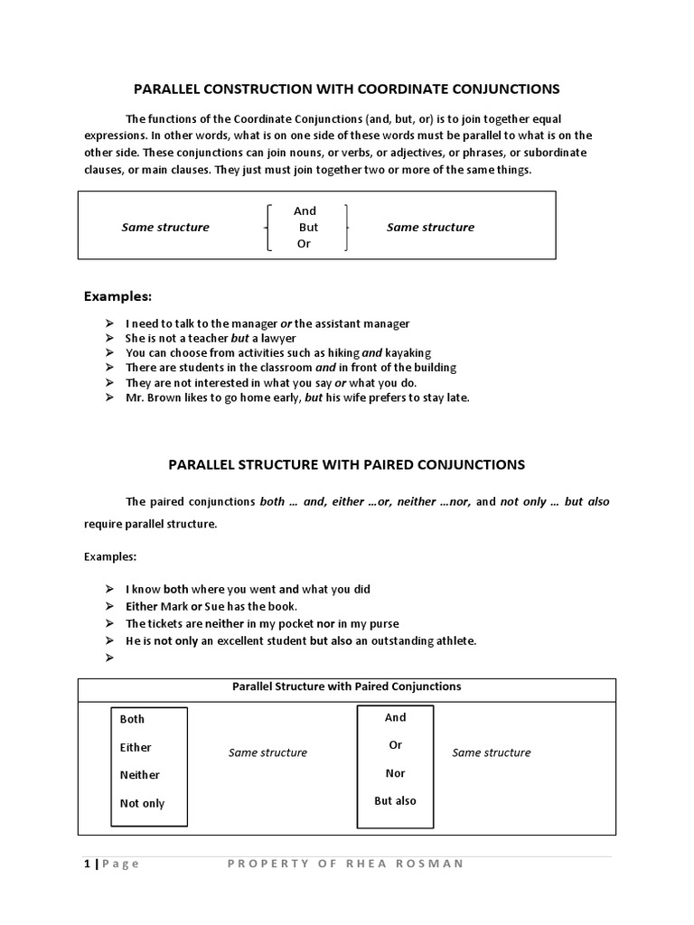 Parallel Construction And Paired Conjunction Updated Pdf Clause
